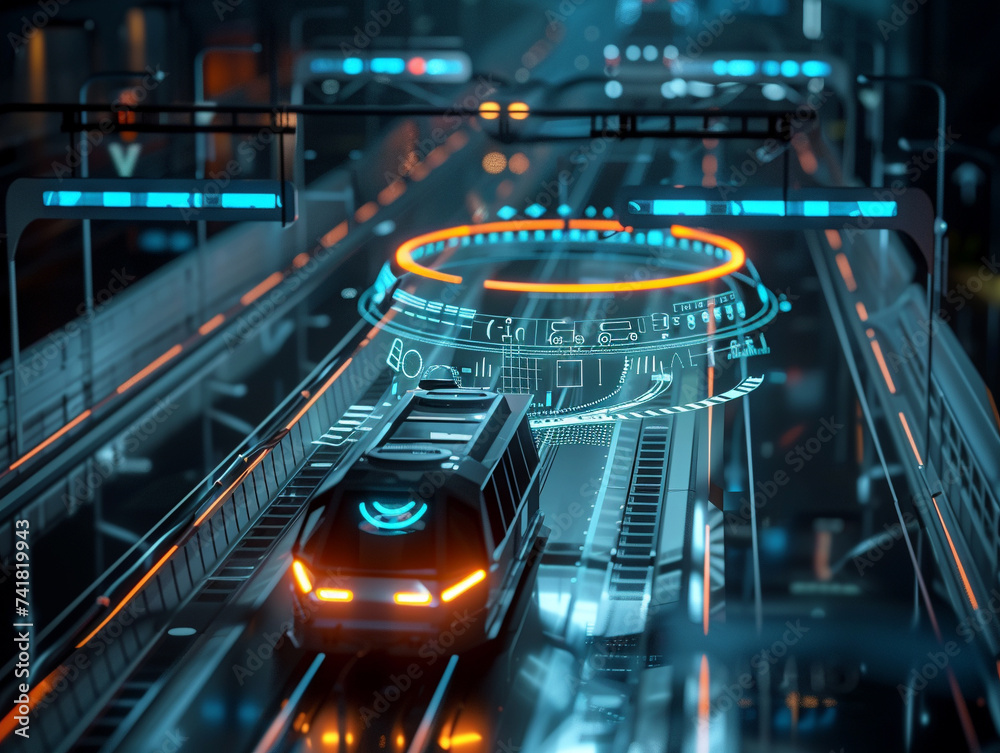 3d render of a circle HUD for a futuristic public transportation system ...