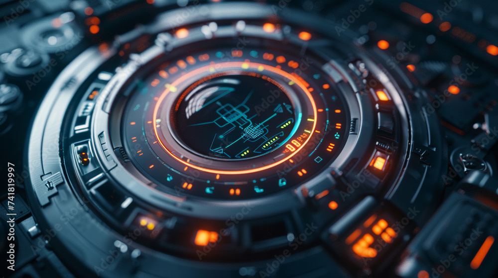 3d render of a circle HUD for a space explorers suit with life support ...