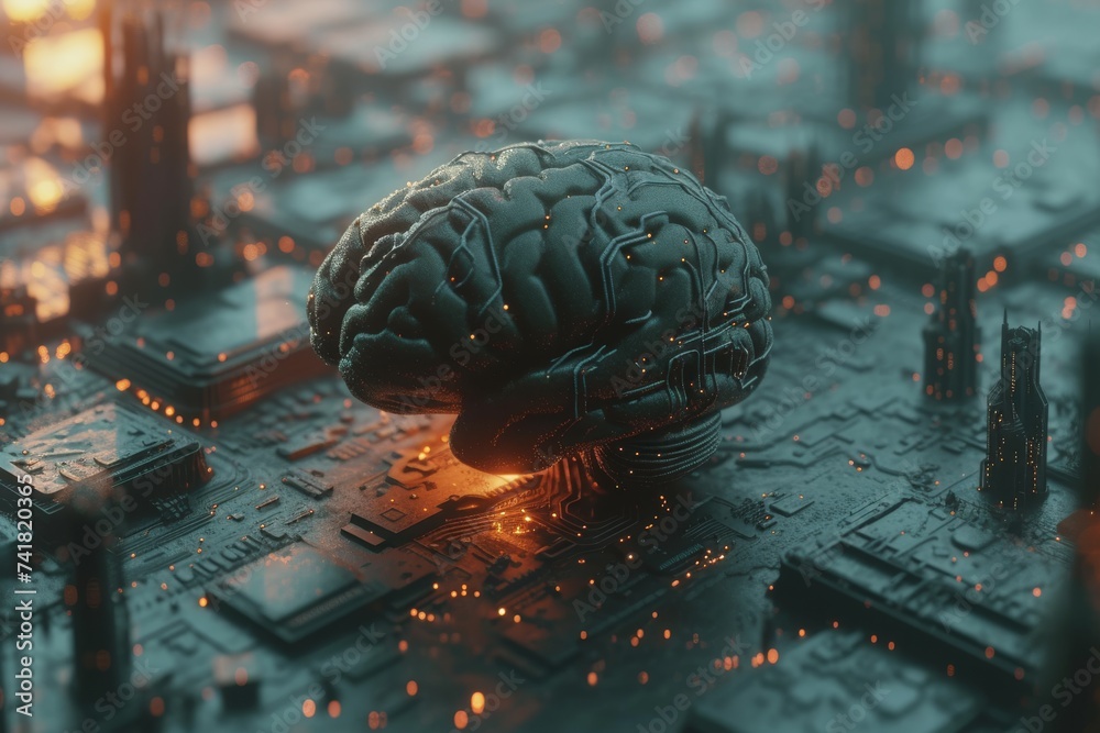 AI Brain Chip neurotransmitter imbalance. Artificial Intelligence microcircuits mind brain ...