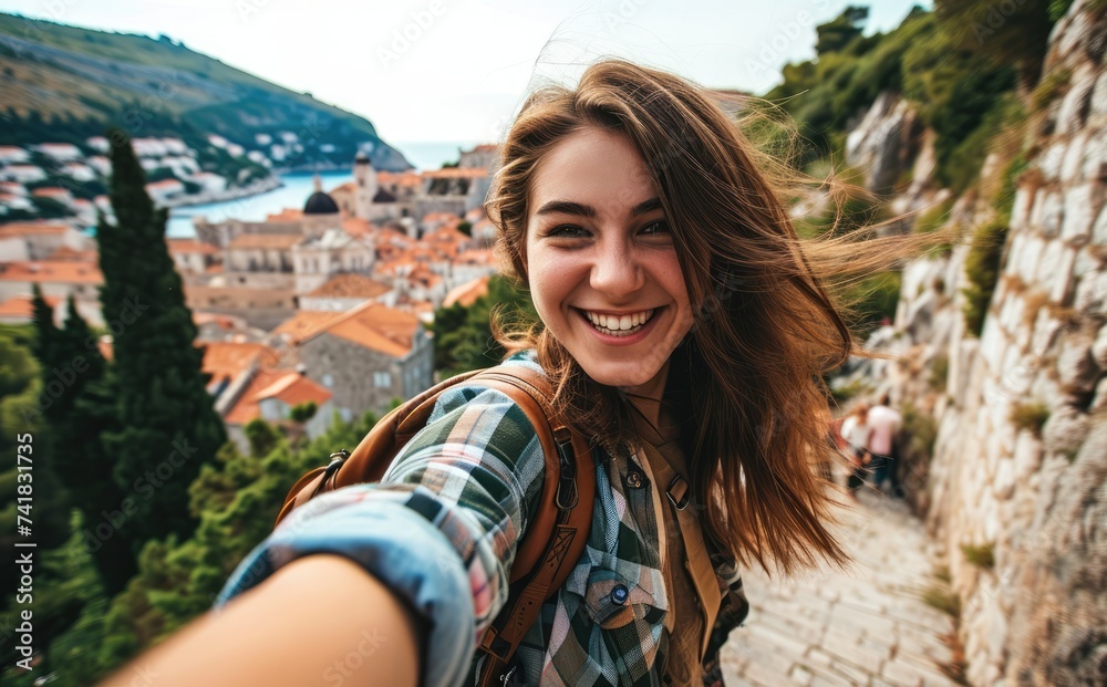 Urban Adventure: Influencer Woman Guides Viewers Through City Streets ...