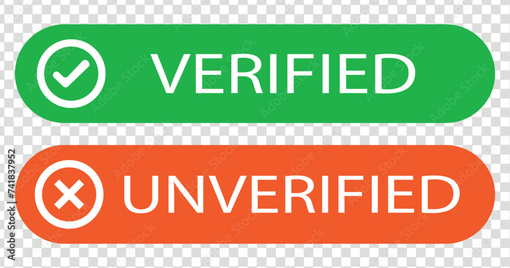 Set of Verified and unverified button with check mark and cross mark ...