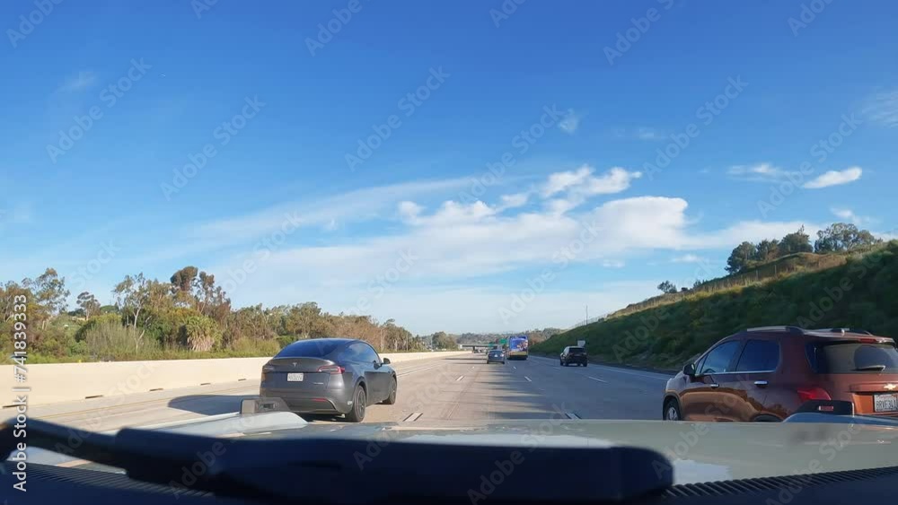 Los Angeles, California USA - 08 18 2023 : Driving on intercity freeway ...