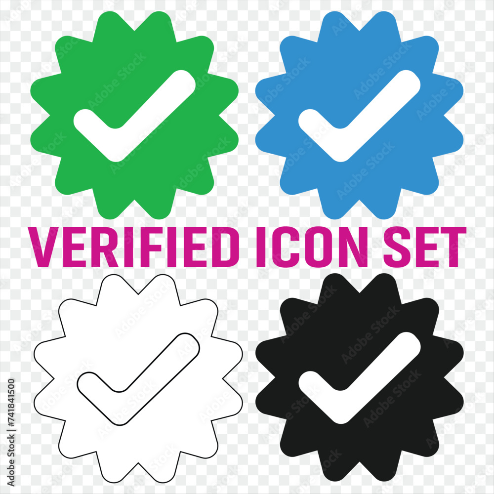 Set of Verified and unverified button with check mark and cross mark ...