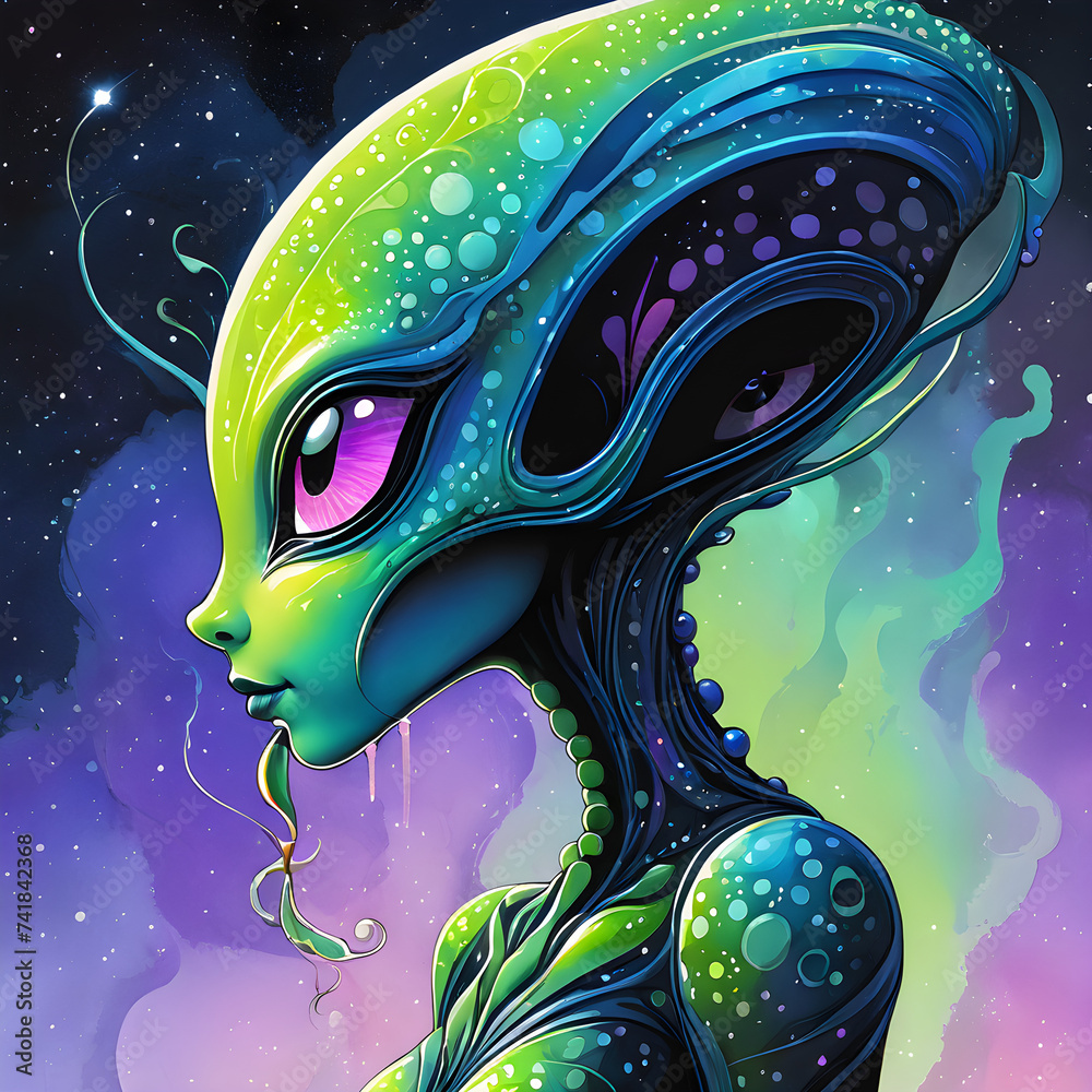 Imagine a cute little alien with a simple, minimalistic side profile ...