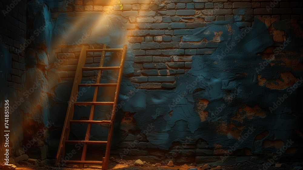 Ladder of Achievement: A ladder leaning against a brick wall with a ...