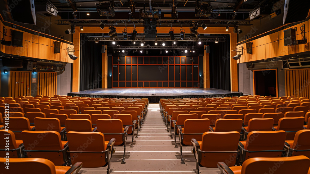 The grand hall awaits, with rows of orange chairs under the dazzling ...