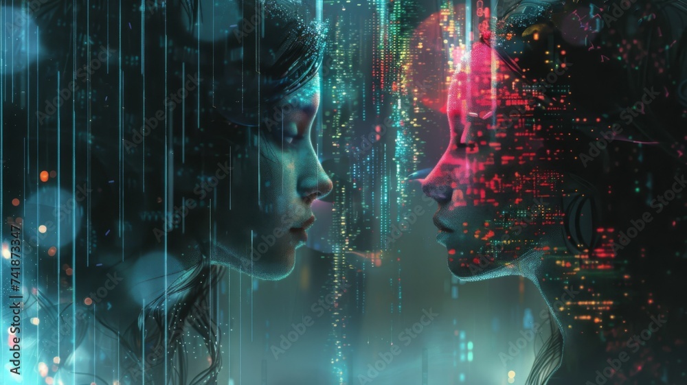 Digital Human Connection and AI Concept - An evocative portrayal of a ...
