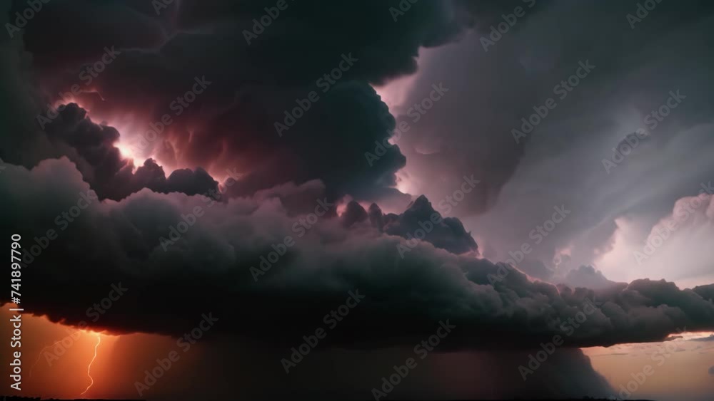 A very large storm cloud looms in the sky, showcasing dramatic rolling ...