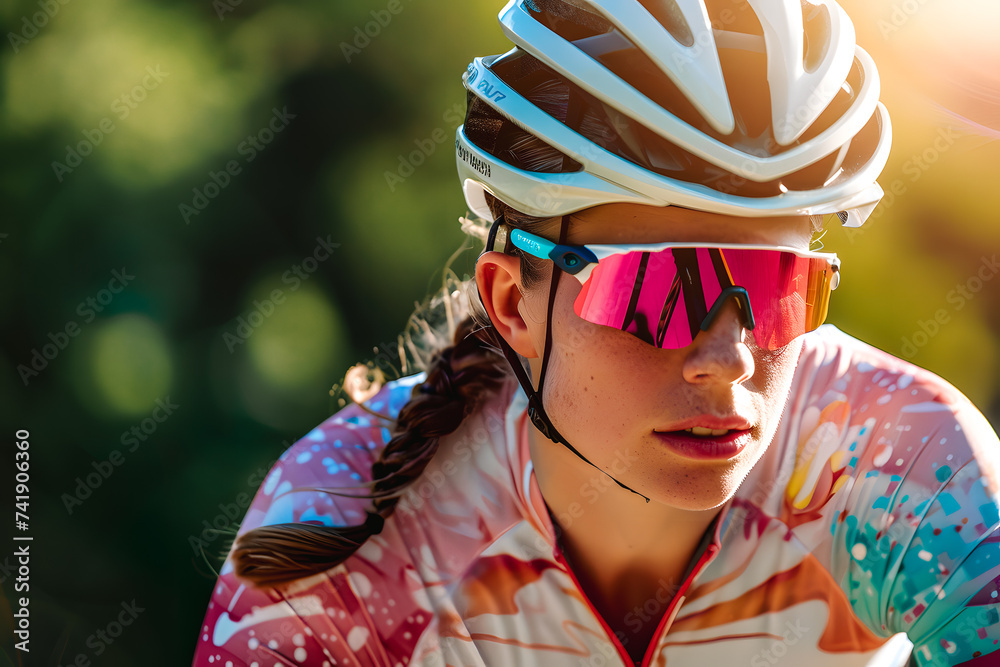 Jeune cycliste avec casque de protection et lunettes Stock Photo ...