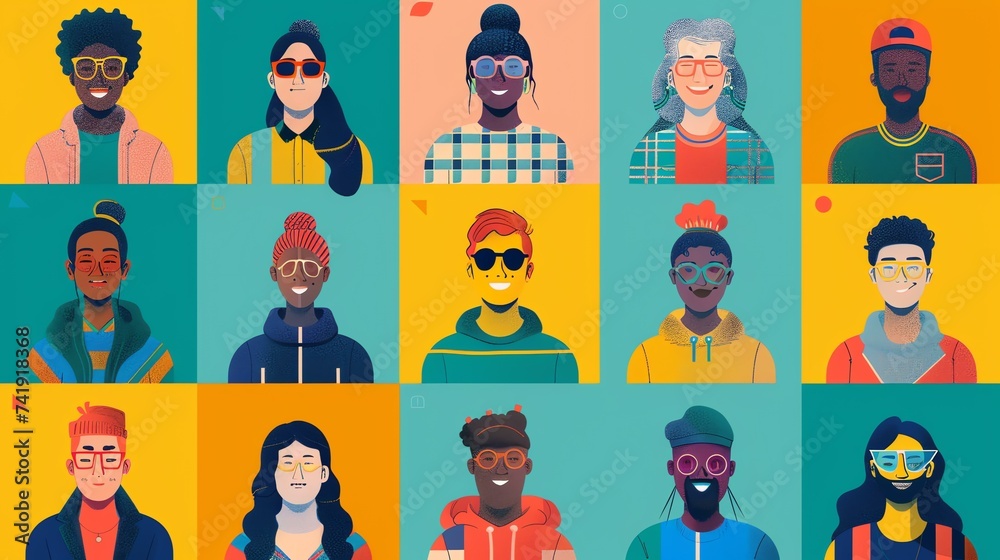 A vibrant collection of diverse avatars, capturing the beauty and ...
