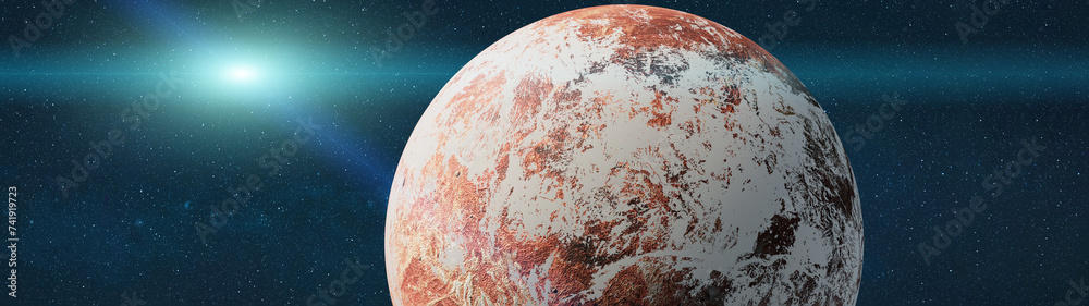 Red fiction Maars planet with atmosphere in outer space. Ultrawide 3d ...