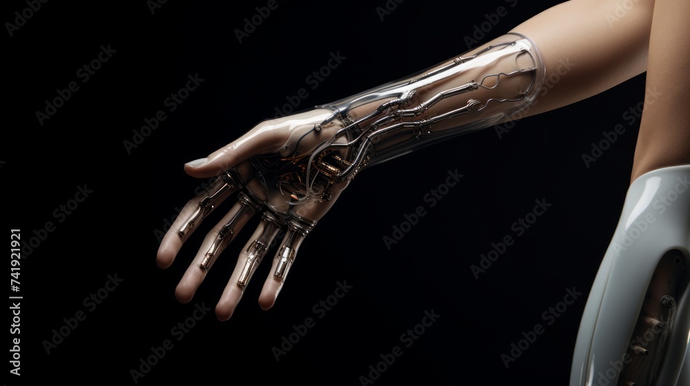 Generative AI A futuristic depiction of a person with a bionic arm that ...