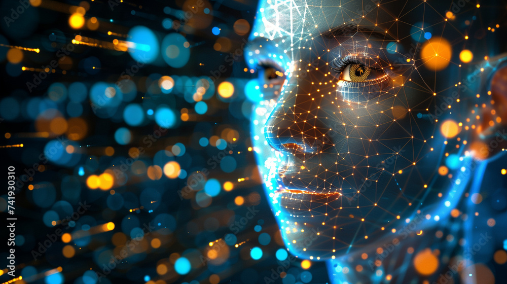 Depiction of artificial intelligence personified in the likeness of a ...