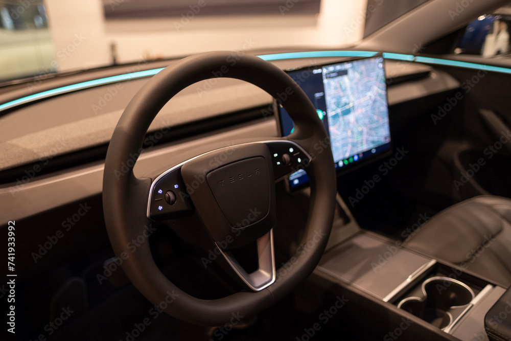 steering wheel, Tesla electric car model 3 facelift Interior, Highland ...