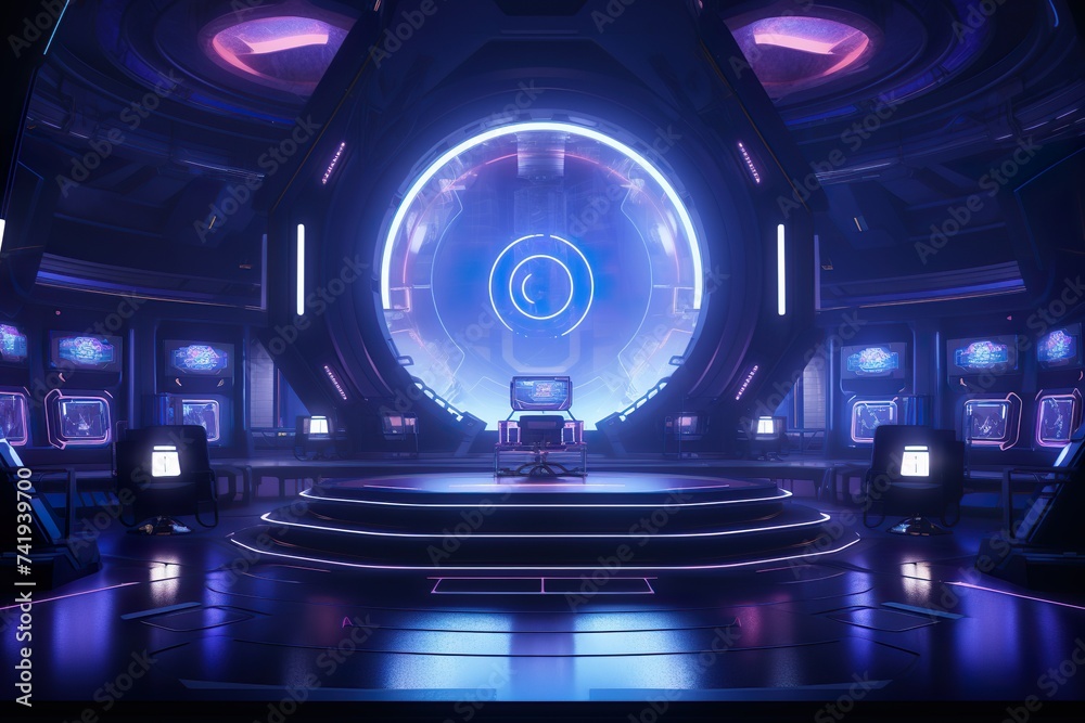 Futuristic Studio at Night, Blue Luminescence, Gaming and YouTube ...