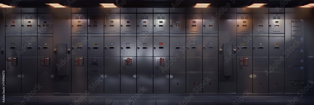 Bank safe boxes wall in the vault. Individual deposit lockers in a ...