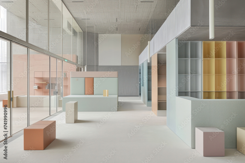 Modern office interior design featuring elegant geometric furniture and ...