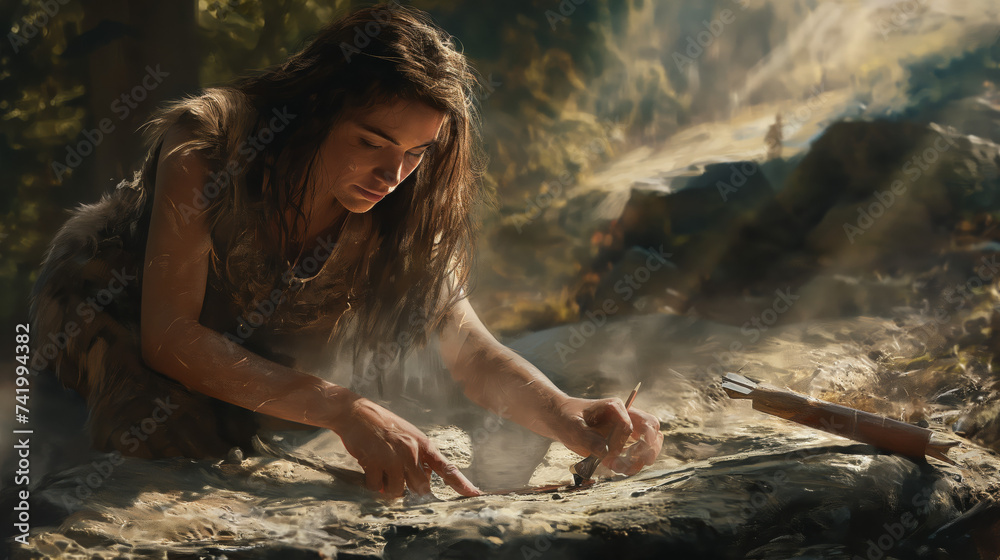 Face of Prehistoric Wisdom - Woman's Close-Up - Prehistory - cave woman ...