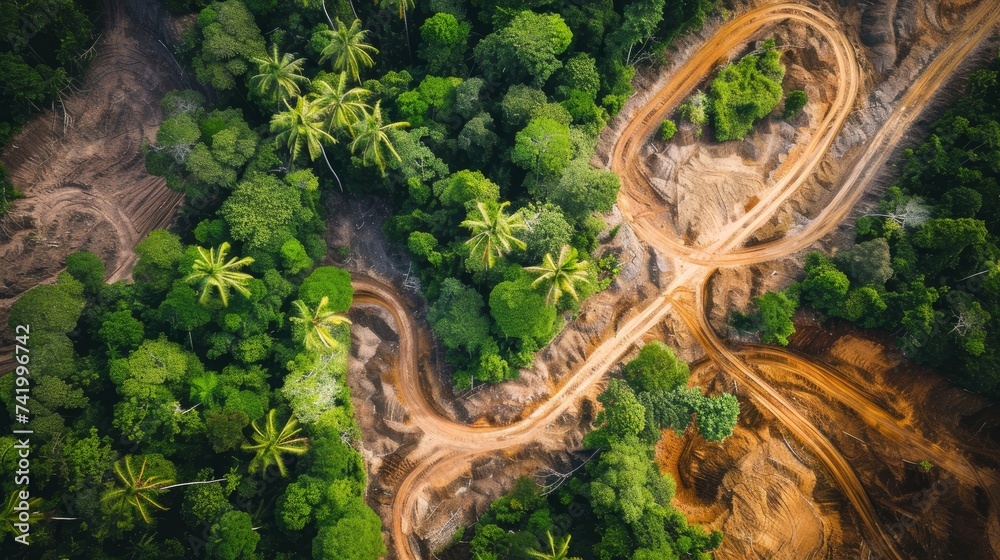 An aerial image depicting deforestation, showcasing the devastation of ...