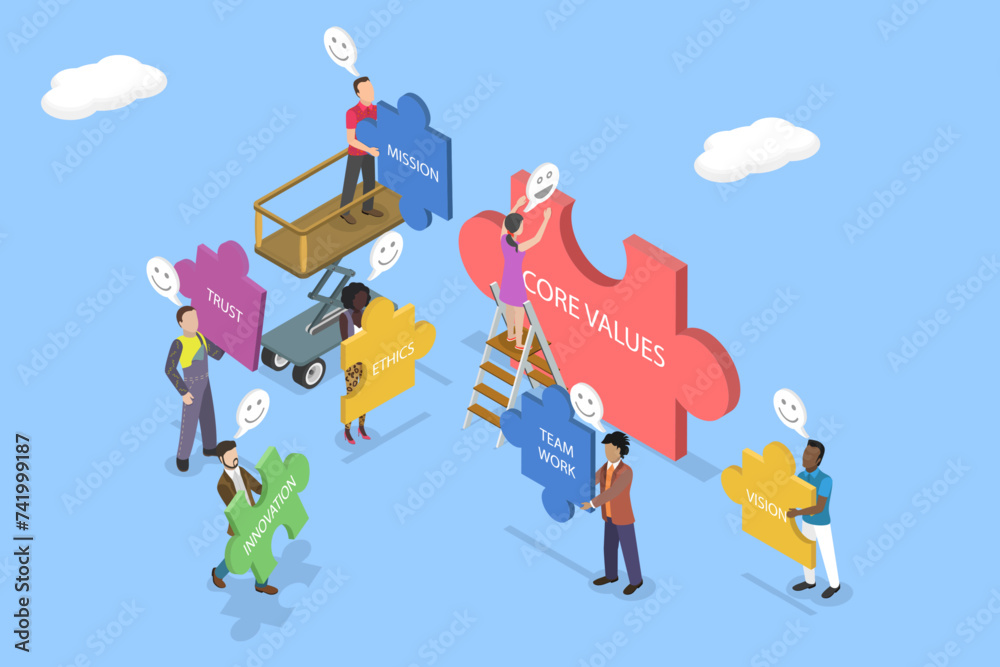 3D Isometric Flat Vector Illustration of Core Values, Basic Social and ...