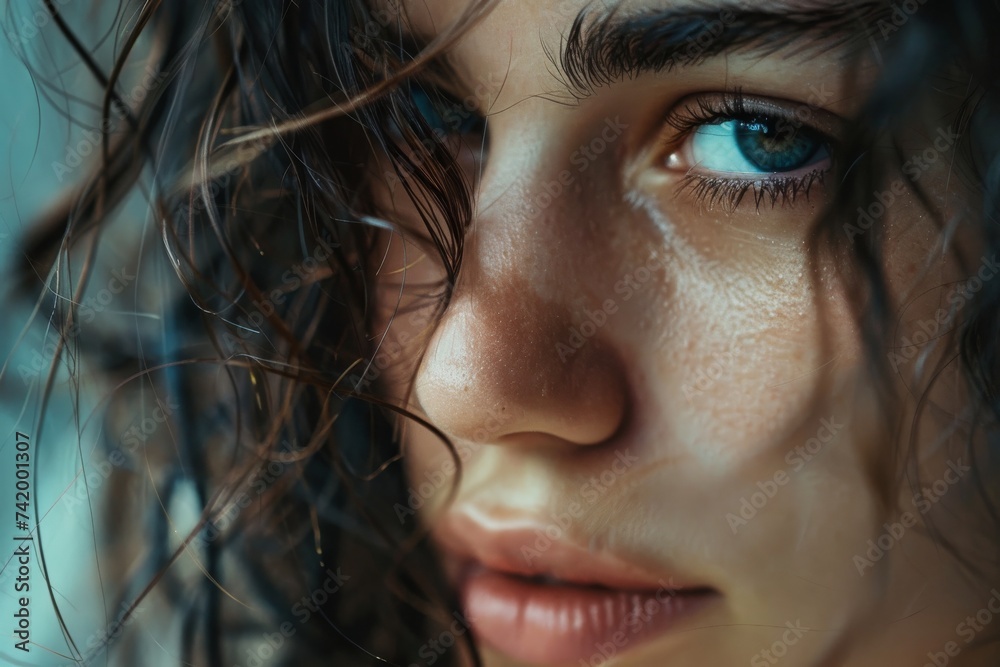 The stunning portrait captures the delicate features of a woman's face ...