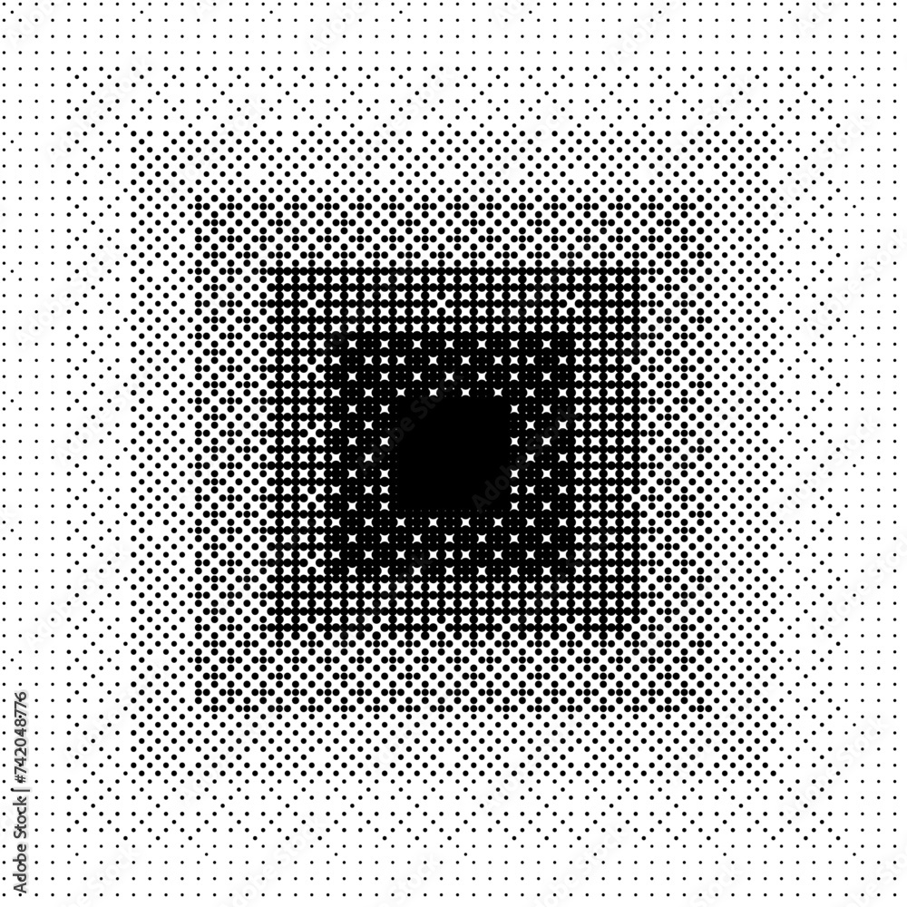 Pixelated gradient square background. Black dithered radial gradation ...