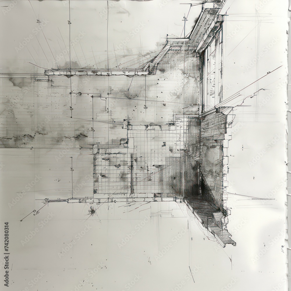 architectural section drawing, pencil drawing, highly detailed Stock ...
