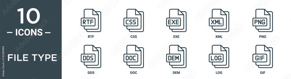 File Type Outline Icon Set Includes Thin Line Rtf Css Exe Xml Png Dds Doc Icons For Report