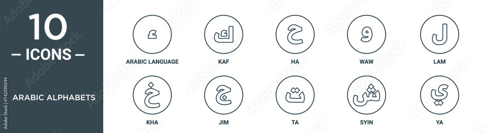 arabic alphabets outline icon set includes thin line arabic language ...