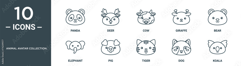 animal avatar collection. outline icon set includes thin line panda ...