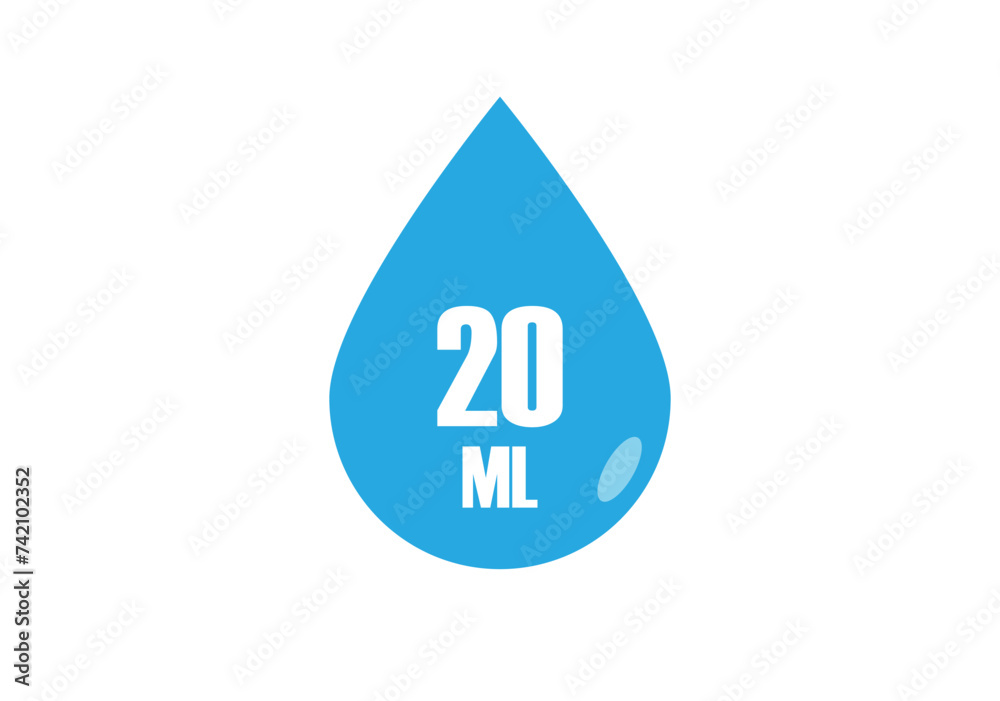 20 ml. Vector volume of 20 milliliters. Liquid drop design isolated on ...