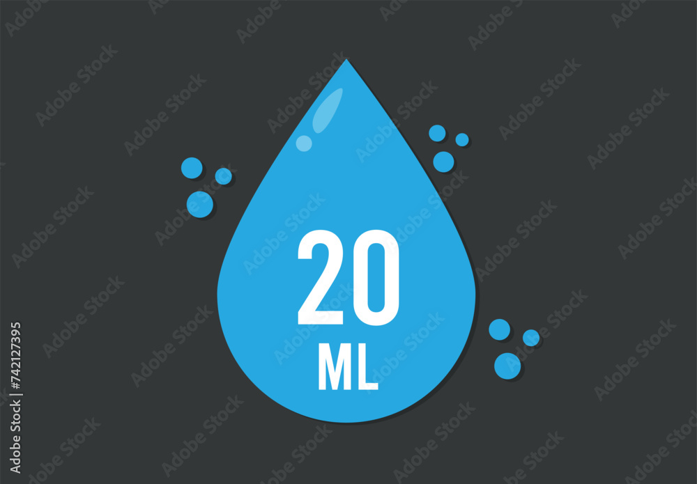 20 ml. Vector volume of 20 milliliters. Liquid drop design isolated on ...