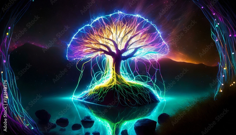 background with glowing lights, energy efficiency concept showcasing a ...