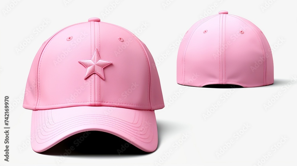 Trendy Pink Baseball Cap with Star Design front view and back view ...