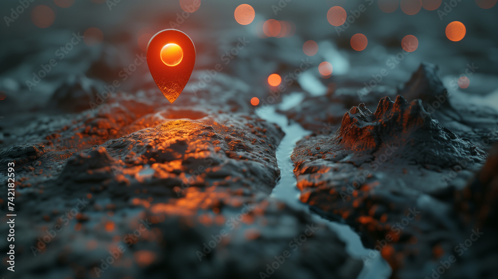 Glowing red marker stands out on the digital map, marking your ...
