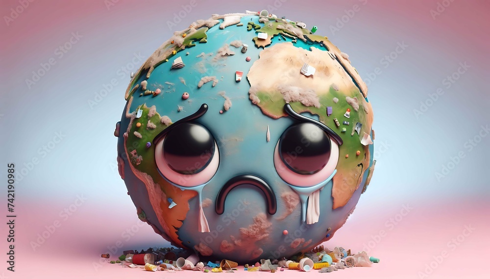 Crying Planet Earth Overwhelmed by Pollution and Waste Stock ...