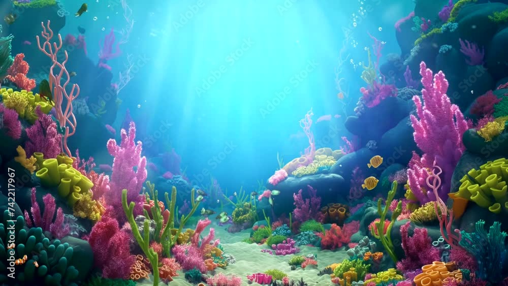 Animated underwater background with fish and coral reefs. seamless ...