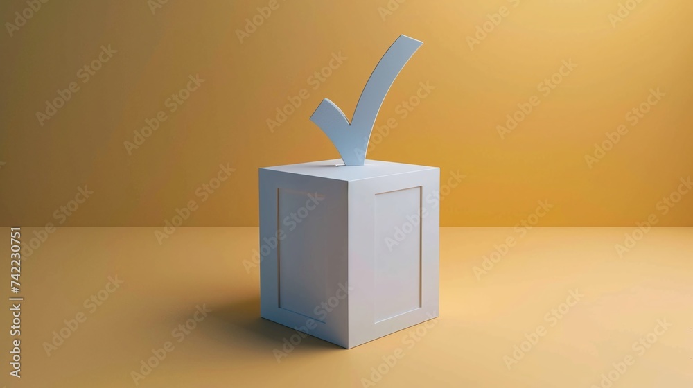 White ballot box with check mark icon on yellow background ...