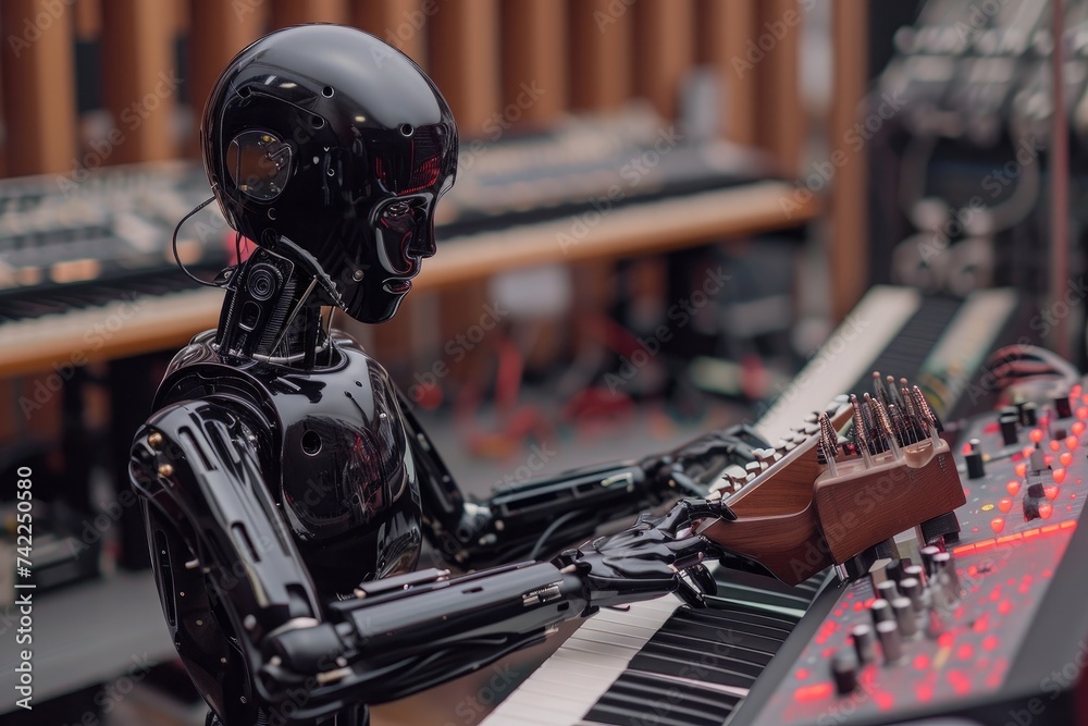 A robot is seen playing a keyboard with precision and skill in a ...