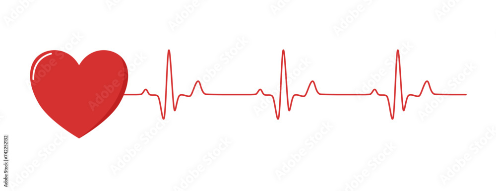 Red heart and normal sinus rhythm heart graph. Vector Medical ...