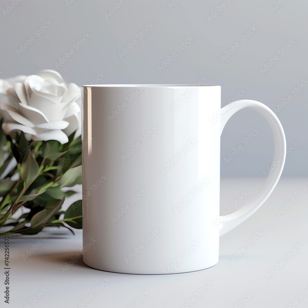 Simple white mug mockup, white background, product photography, with a ...