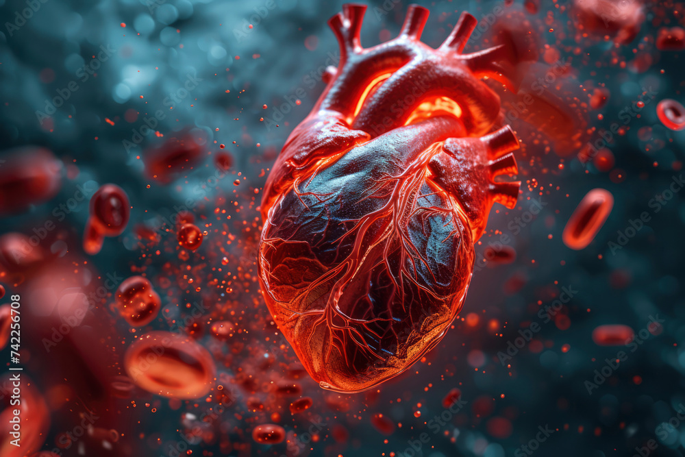 Human heart with Clogged arteries on scientific background Stock ...