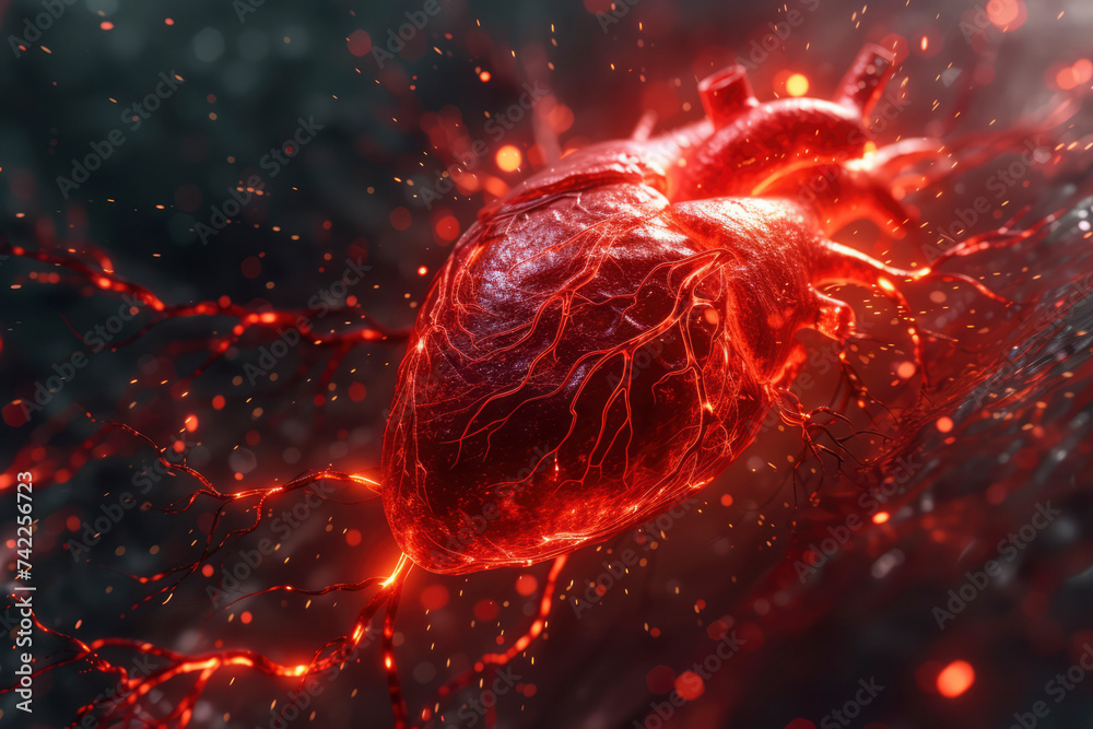 Human heart with Clogged arteries on scientific background Stock ...