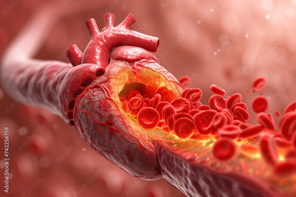 Human heart with Clogged arteries on scientific background Stock ...