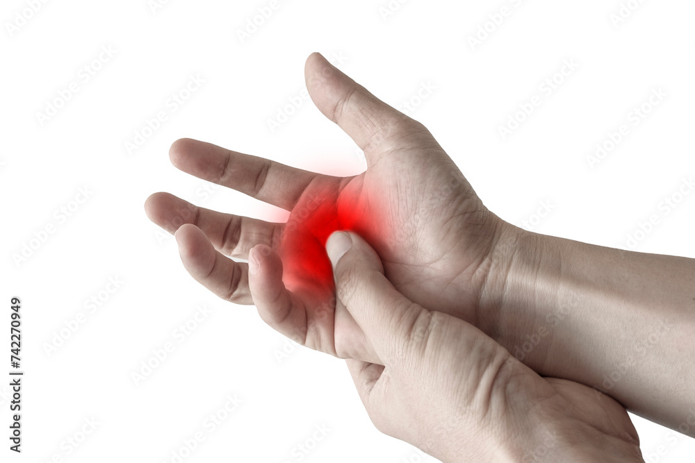 Human hand has palm pain and finger pain. Trigger finger from work and ...