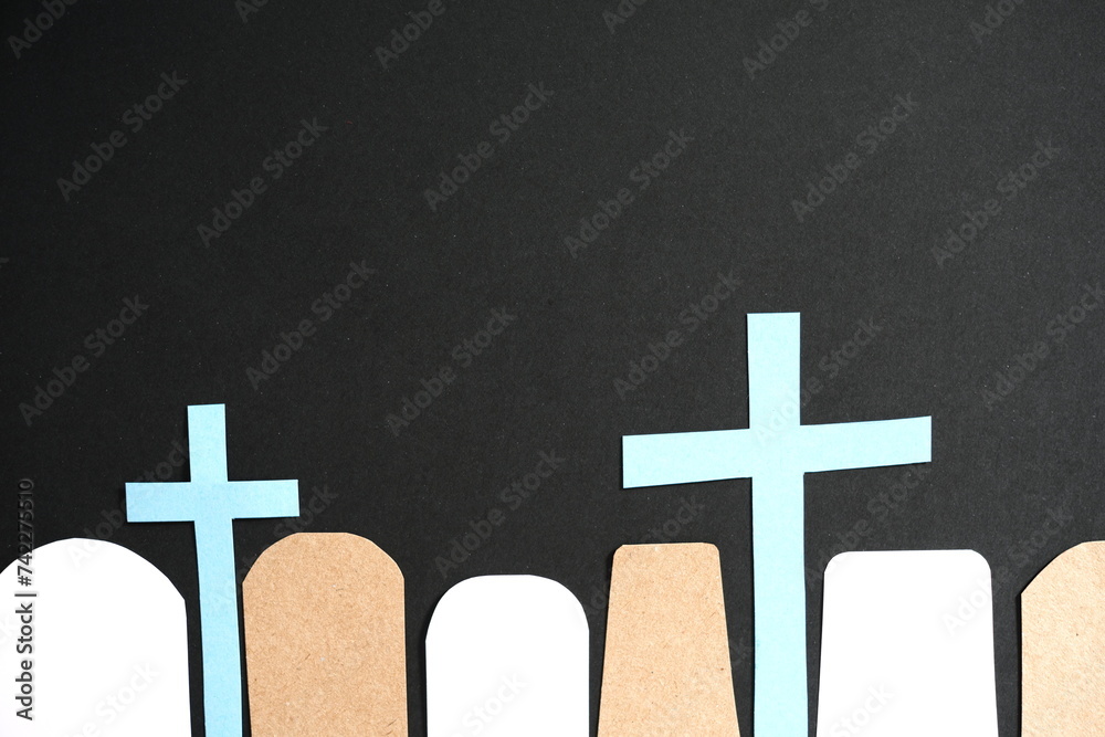 Graveyard or cemetery backdrop template in black background with ...