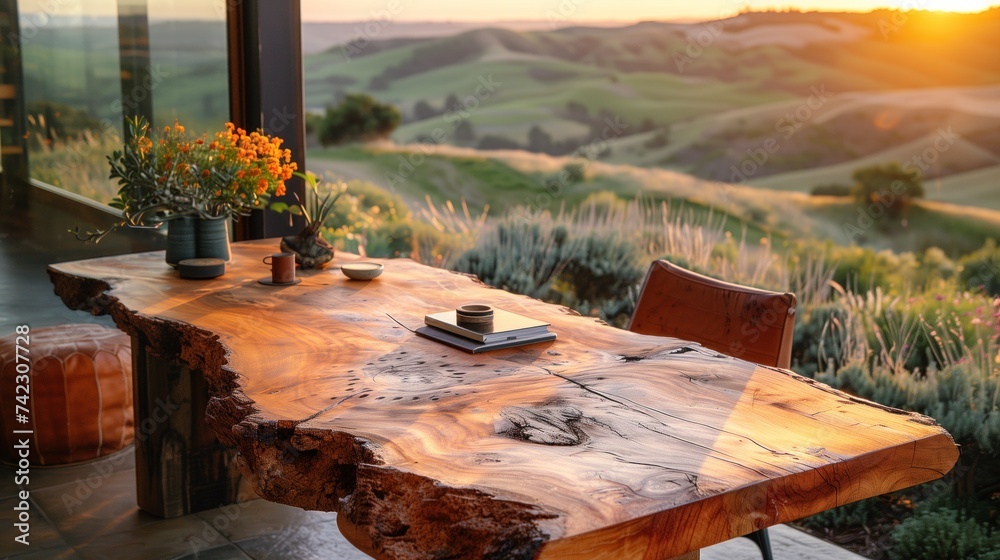 Simple wooden table, large table It is the central location of remote ...