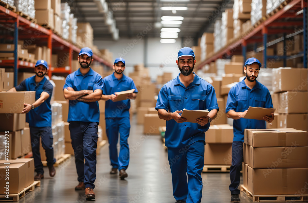 Busy rush workflow of hardware store employees. Group of workers ...