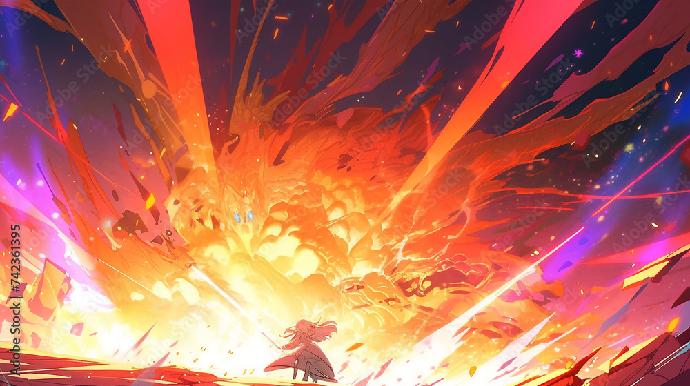 anime battle people fighting and explosions Stock Illustration | Adobe ...