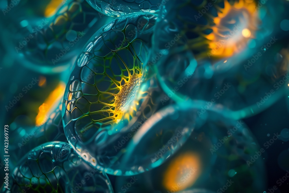 colorful photomicrograph of eukaryotic cells seen through microscope Stock Photo | Adobe Stock